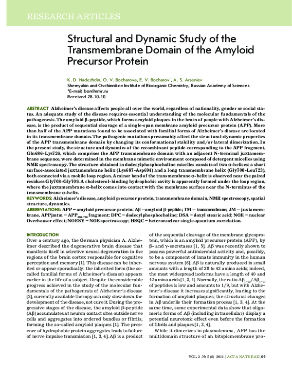 (PDF) Structure of amyloid precursor protein's transmembrane domain