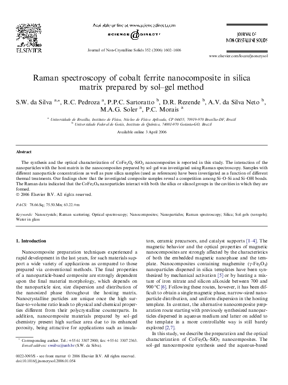 (PDF) Raman spectroscopy of cobalt ferrite nanocomposite in silica ...