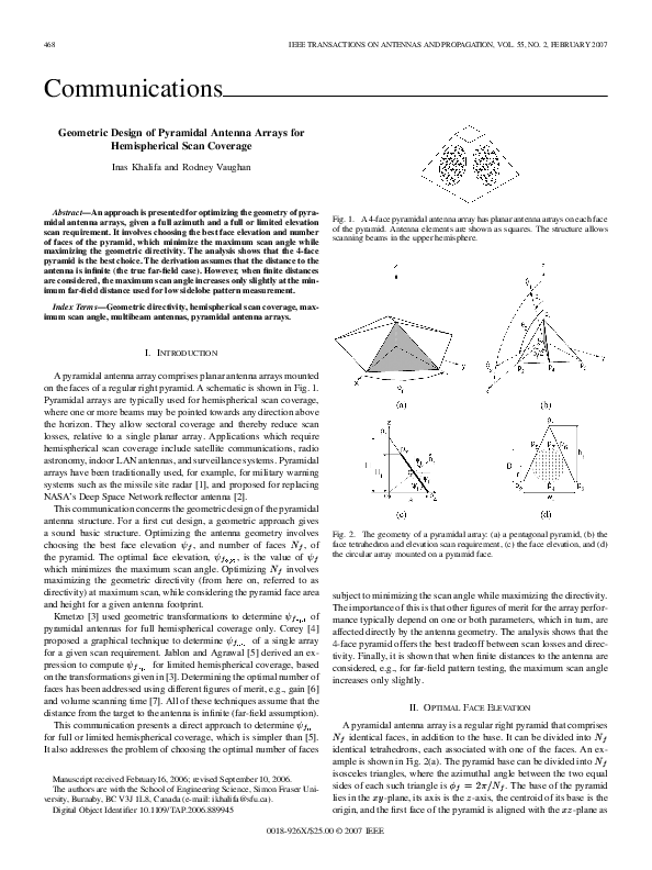 (PDF) Geometric Design of Pyramidal Antenna Arrays for Hemispherical Scan Coverage