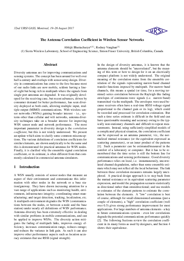 (PDF) The antenna correlation coefficient in wireless sensor networks