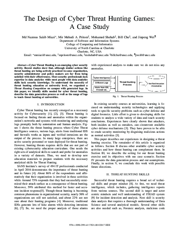 (PDF) The Design of Cyber Threat Hunting Games: A Case Study