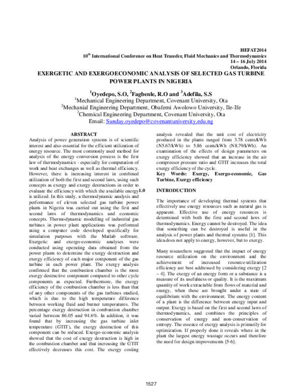 Pdf Exergetic And Exergoeconomic Analysis Of Selected Gas Turbine Power Plants In Nigeria