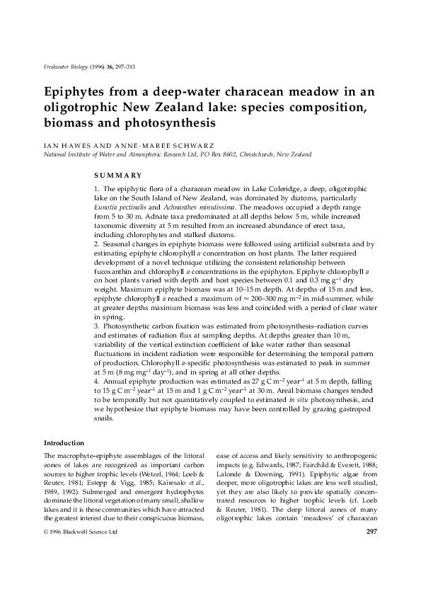 (PDF) Epiphytes from a deep-water characean meadow in an oligotrophic ...