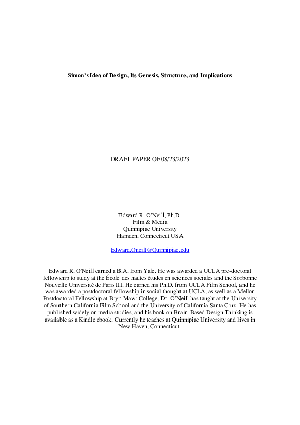 (PDF) Simon's Idea of Design, Its Genesis, Structure, and Implications