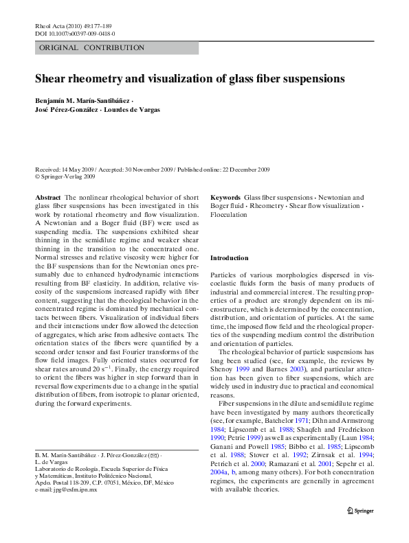 (PDF) Shear rheometry and visualization of glass fiber suspensions