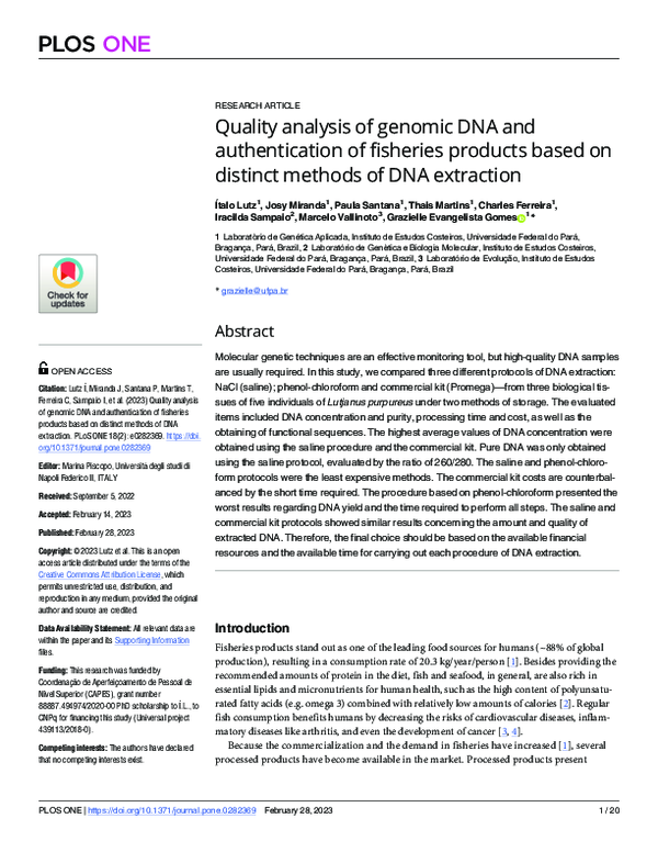 (PDF) Quality analysis of genomic DNA and authentication of fisheries ...