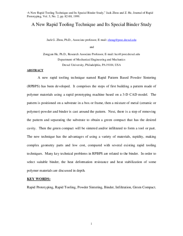(PDF) A new rapid tooling technique and its special binder study