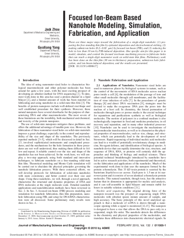 (PDF) Focused Ion-Beam Based Nanohole Modeling, Simulation, Fabrication, and Application