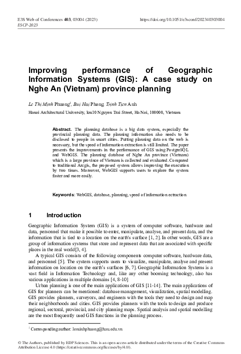 (PDF) Improving performance of Geographic Information Systems (GIS): A case study on Nghe An ...