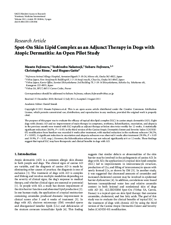 (PDF) Spot-on skin lipid complex as an adjunct therapy in dogs with ...