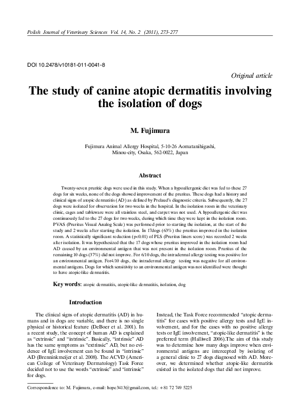 (PDF) The study of canine atopic dermatitis involving the isolation of dogs