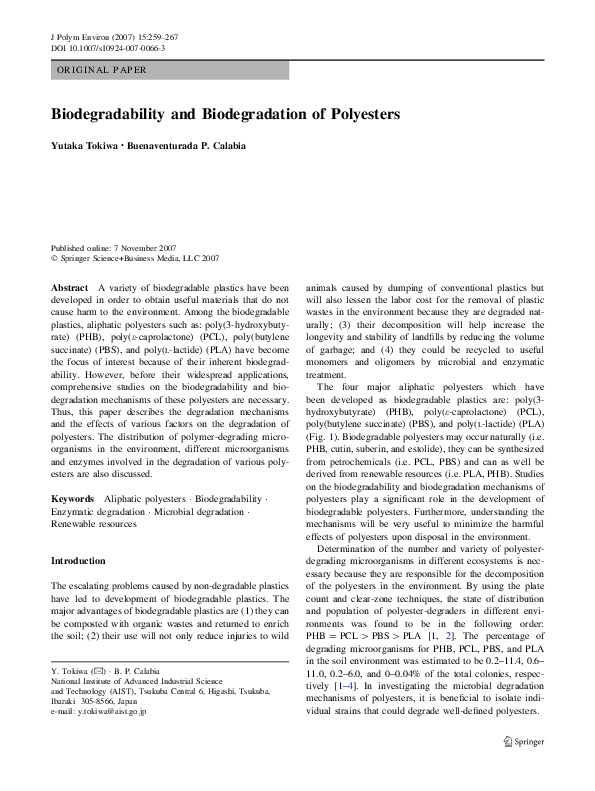 (PDF) Biodegradability and Biodegradation of Polyesters