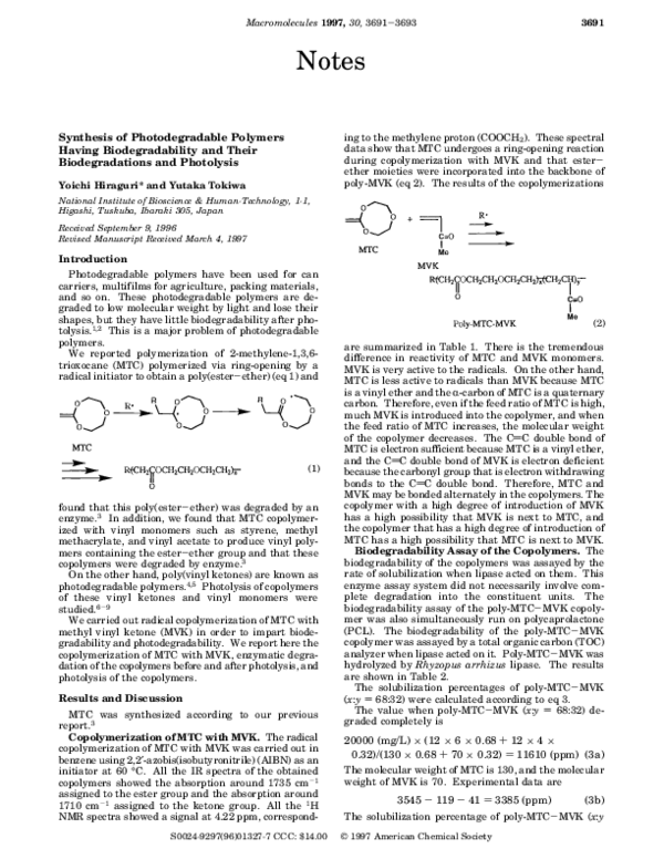 (PDF) Synthesis of Photodegradable Polymers Having Biodegradability and ...