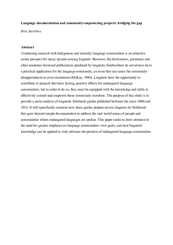 (PDF) Language documentation and community-empowering projects: bridging the gap