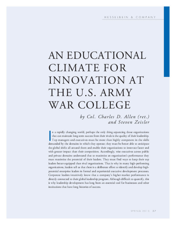 (PDF) An Educational Climate for Innovation at the U.S. Army War College