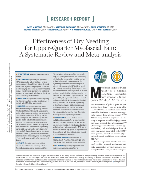(PDF) Effectiveness of Dry Needling for Upper-Quarter Myofascial Pain ...