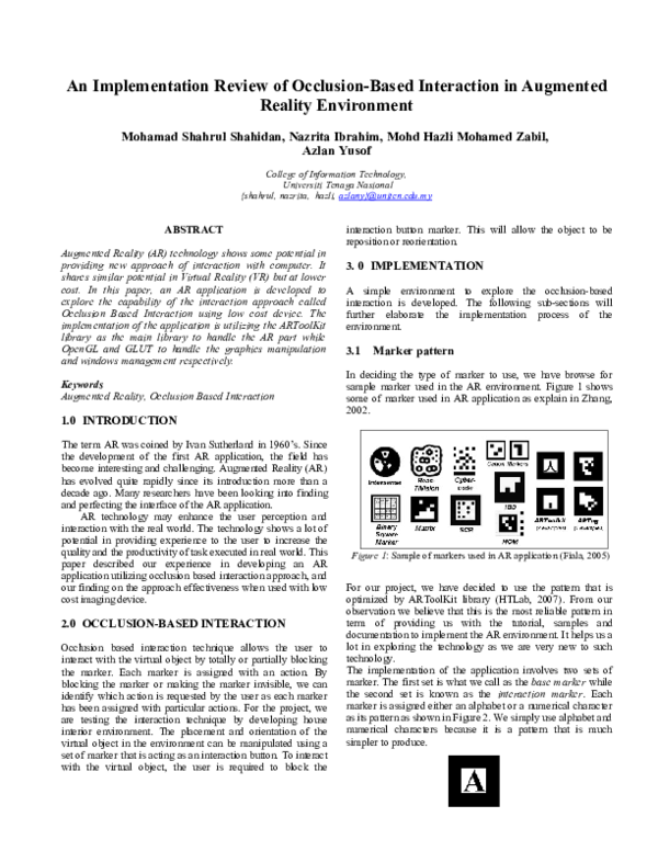 Pdf An Implementation Review Of Occlusion Based Interaction In Augmented Reality Environment