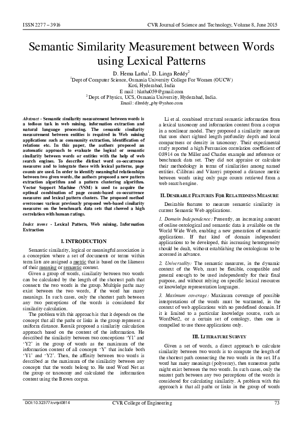 (PDF) Semantic Similarity Measurement between Words using Lexical Patterns