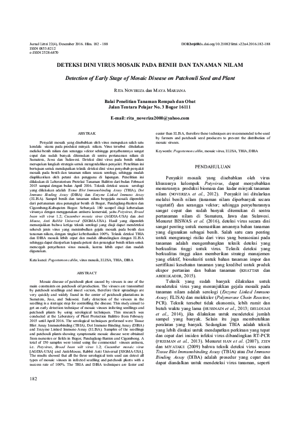 (PDF) DETEKSI DINI VIRUS MOSAIK PADA BENIH DAN TANAMAN NILAM ...