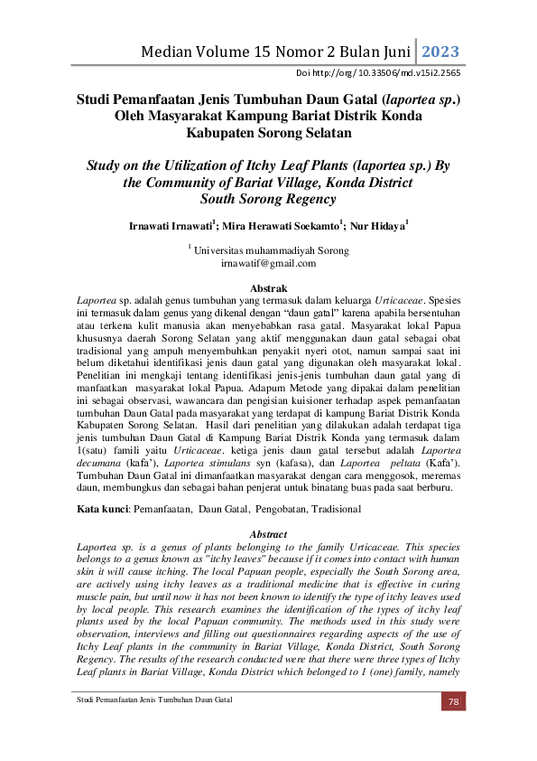 (PDF) Studi Pemanfaatan Jenis Tumbuhan Daun Gatal (laporteasp.) Oleh ...