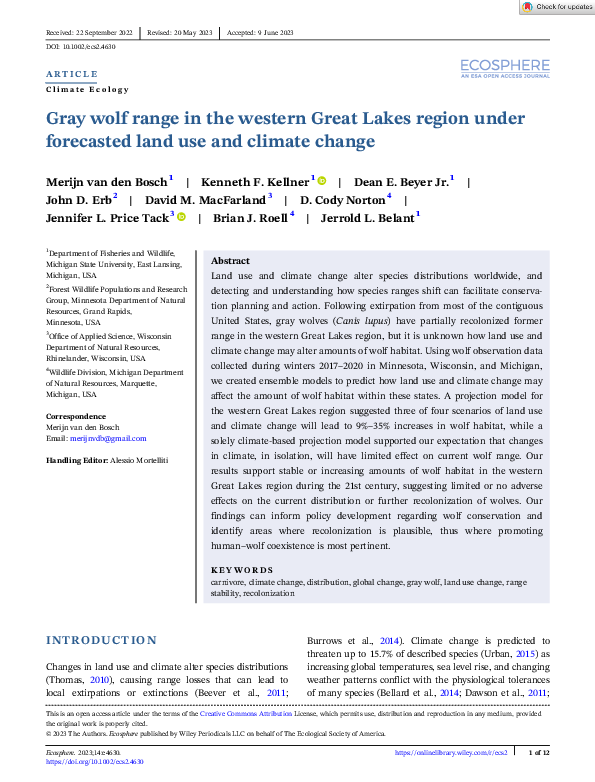 (PDF) Gray wolf range in the western Great Lakes region under ...