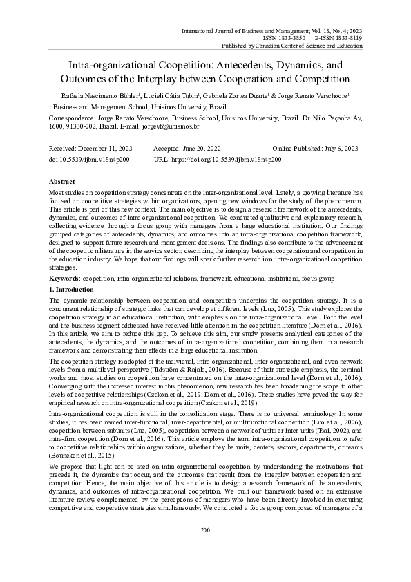 (PDF) Intra-organizational Coopetition: Antecedents, Dynamics, and ...