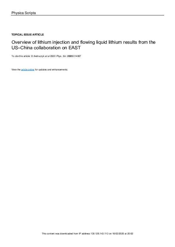 (PDF) Overview of lithium injection and flowing liquid lithium results ...