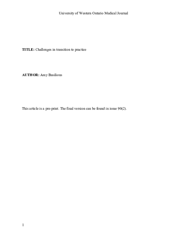 (DOC) Challenges in transition to practice