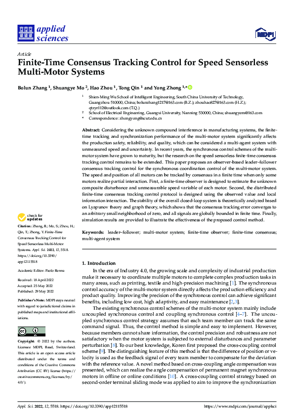 (PDF) Finite-Time Consensus Tracking Control for Speed Sensorless Multi ...