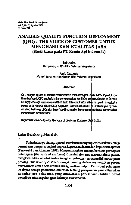(PDF) ANALISIS QUALITY FUNCTION DEPLOYMENT (QFD) : THE VOICE OF CUSTOMER UNTUK MENGHASILKAN ...
