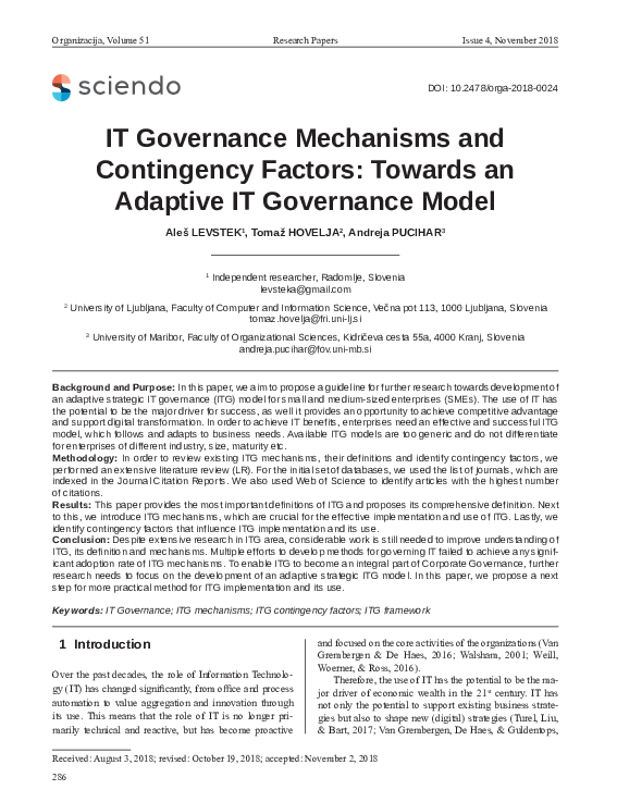 (PDF) IT Governance Mechanisms and Contingency Factors: Towards an ...