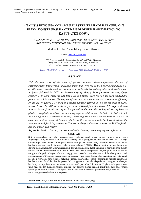 (PDF) Analisis Pengunaan Bambu Plester Terhadap Penurunan Biaya ...