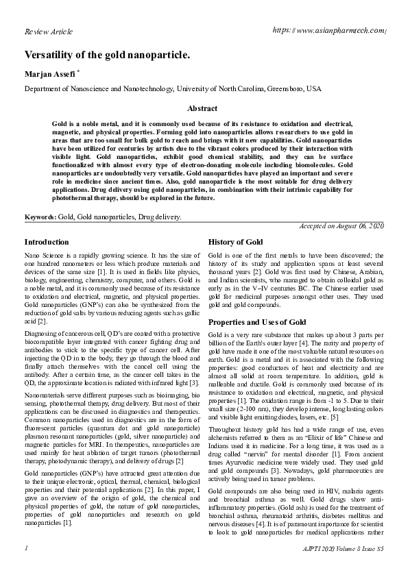 (PDF) Versatility of the gold nanoparticle