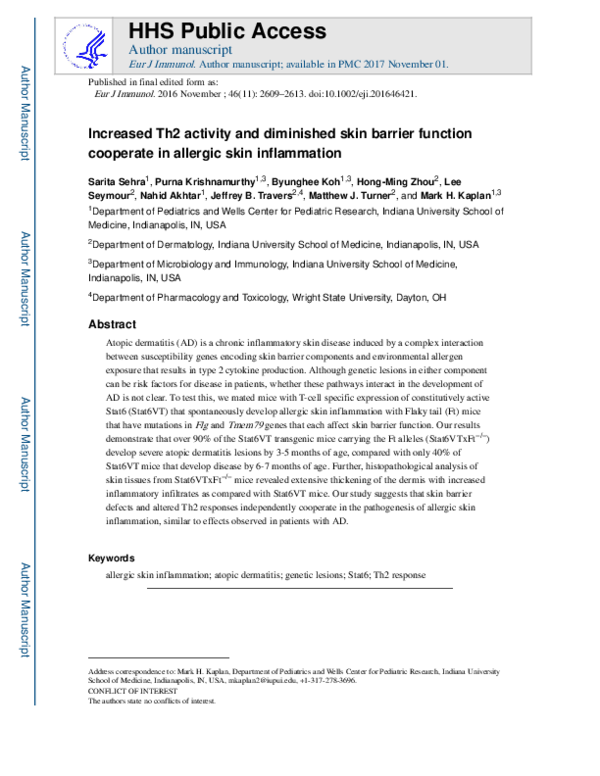 (PDF) Increased Th2 activity and diminished skin barrier function cooperate in allergic skin ...
