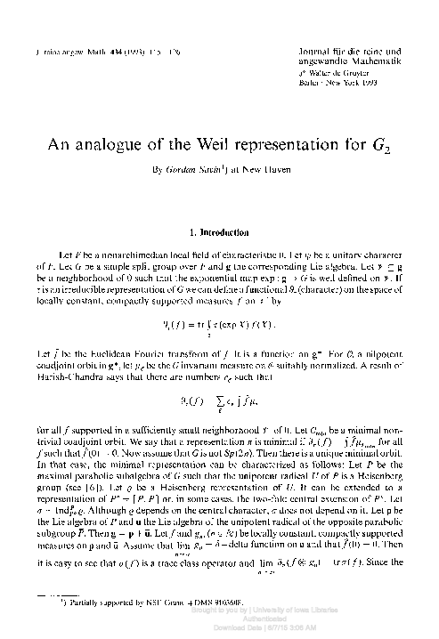 (PDF) An analogue of the Weil representation for G2