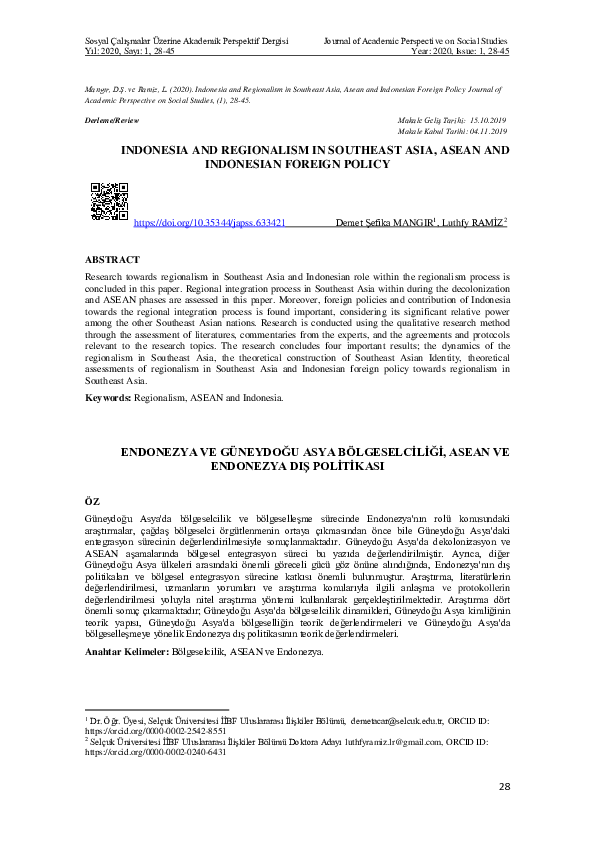 (PDF) Indonesia and Regionalism in Southeast Asia, Asean and Indonesian ...