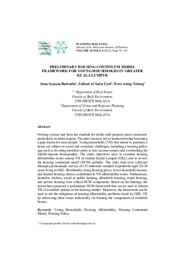 (PDF) Preliminary Housing Continuum Model Framework for Young ...