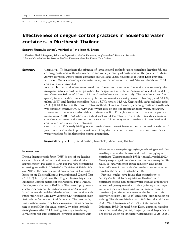 (PDF) Effectiveness of dengue control practices in household water ...