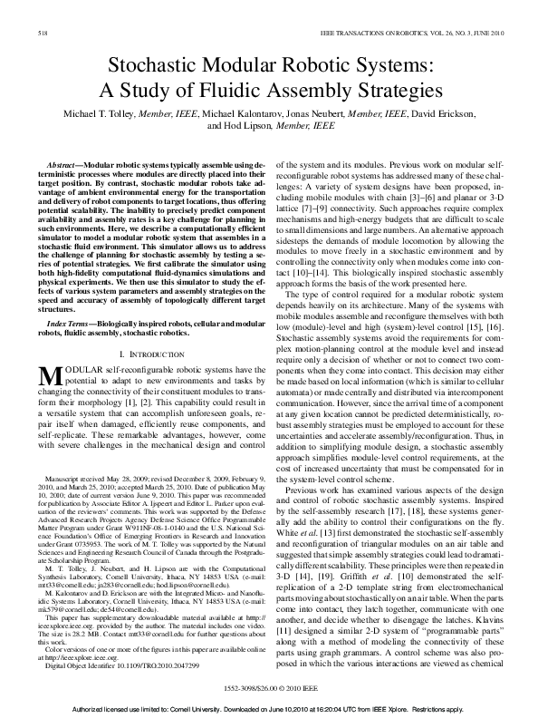 (PDF) Stochastic Modular Robotic Systems: A Study of Fluidic Assembly Strategies