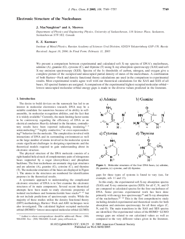 (PDF) Electronic Structure of the Nucleobases