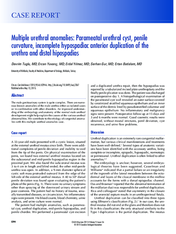 (PDF) Multiple urethral anomalies: Parameatal urethral cyst, penil ...