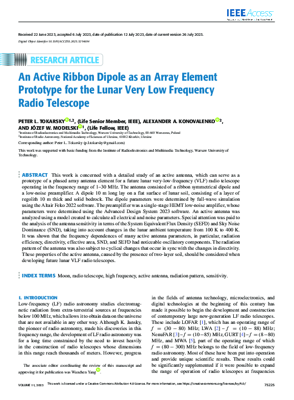 (PDF) An Active Ribbon Dipole as an Array Element Prototype for the Lunar Very Low Frequency ...