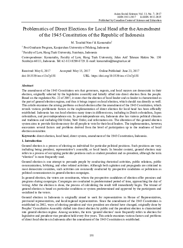 (PDF) Problematics of Direct Elections for Local Head after the ...