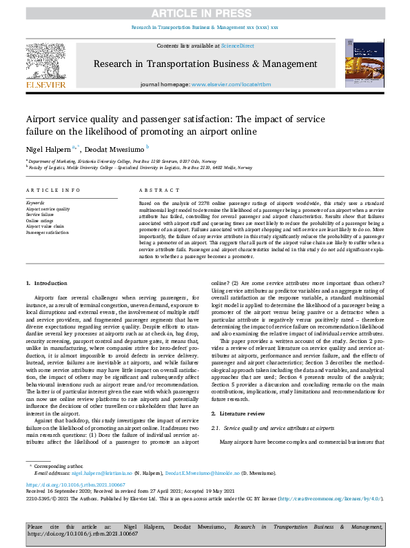(PDF) Airport service quality and passenger satisfaction: The impact of ...