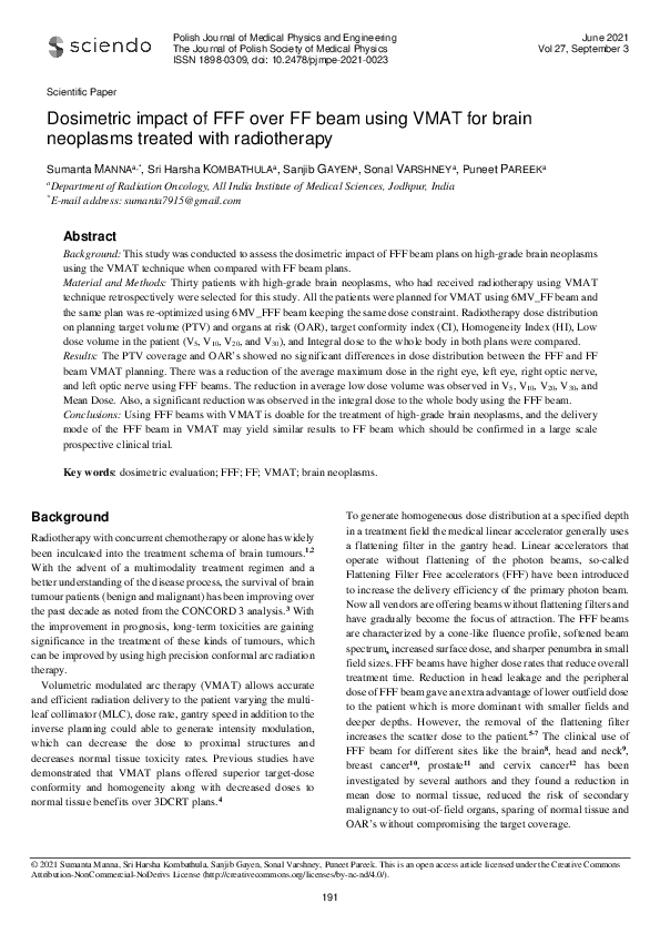 (PDF) Dosimetric impact of FFF over FF beam using VMAT for brain ...