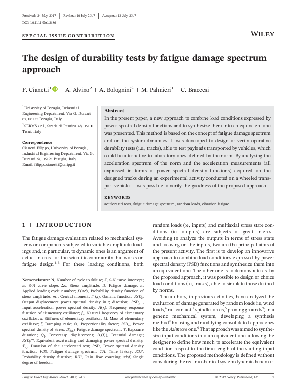 (PDF) The design of durability tests by fatigue damage spectrum approach