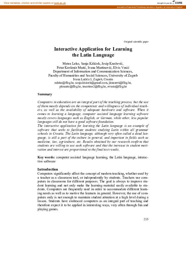 (PDF) Interactive Application for Learning the Latin Language