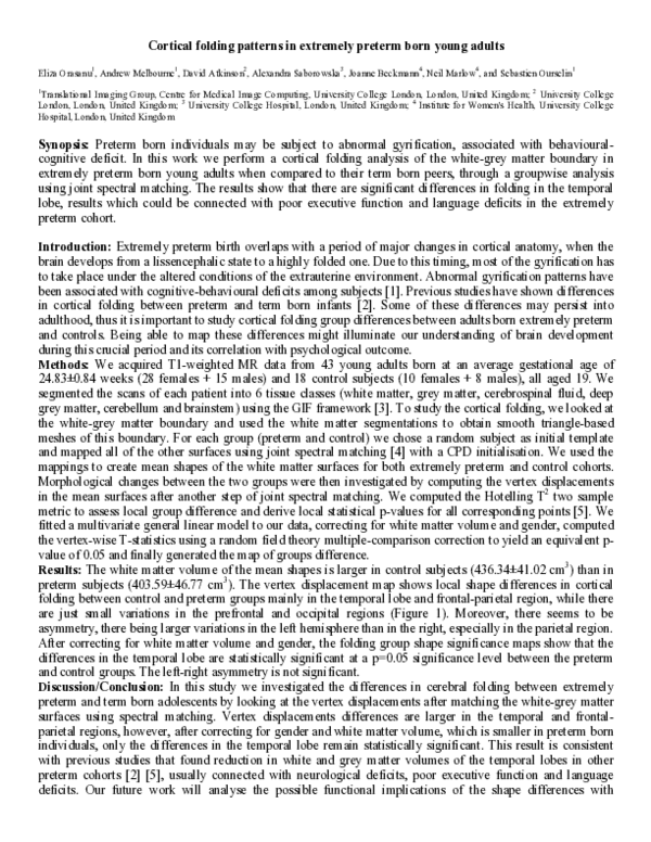 (PDF) Cortical folding patterns in extremely preterm born young adults