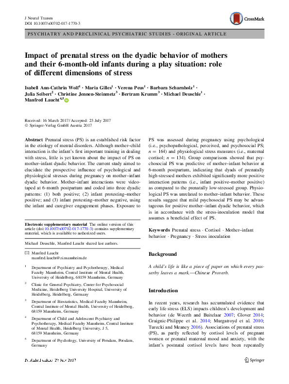 (PDF) Impact of prenatal stress on the dyadic behavior of mothers and ...