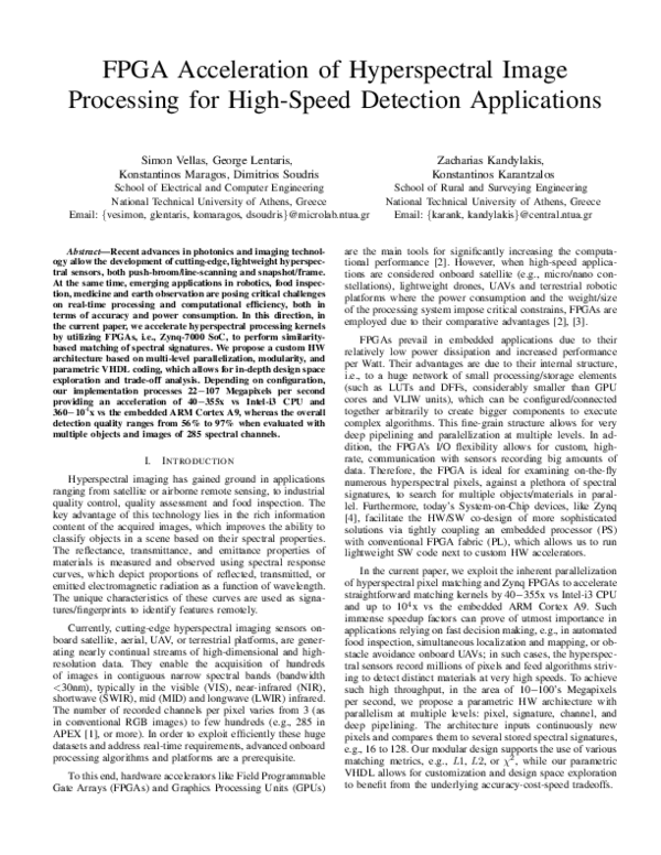 (PDF) FPGA acceleration of hyperspectral image processing for high-speed detection applications